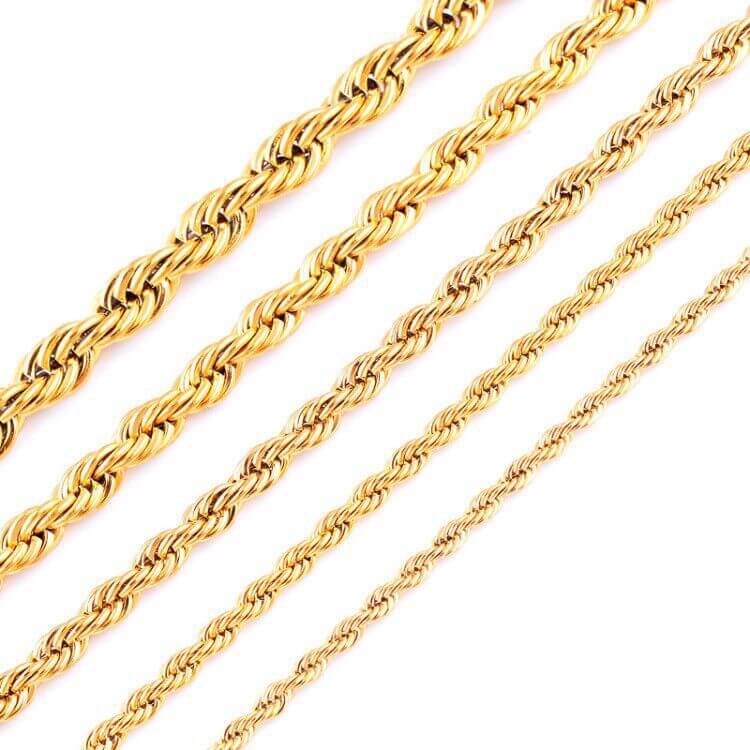 Non Tarnish Double Rolo Rope Chain - Waterproof Gold, 2mm, by Foot