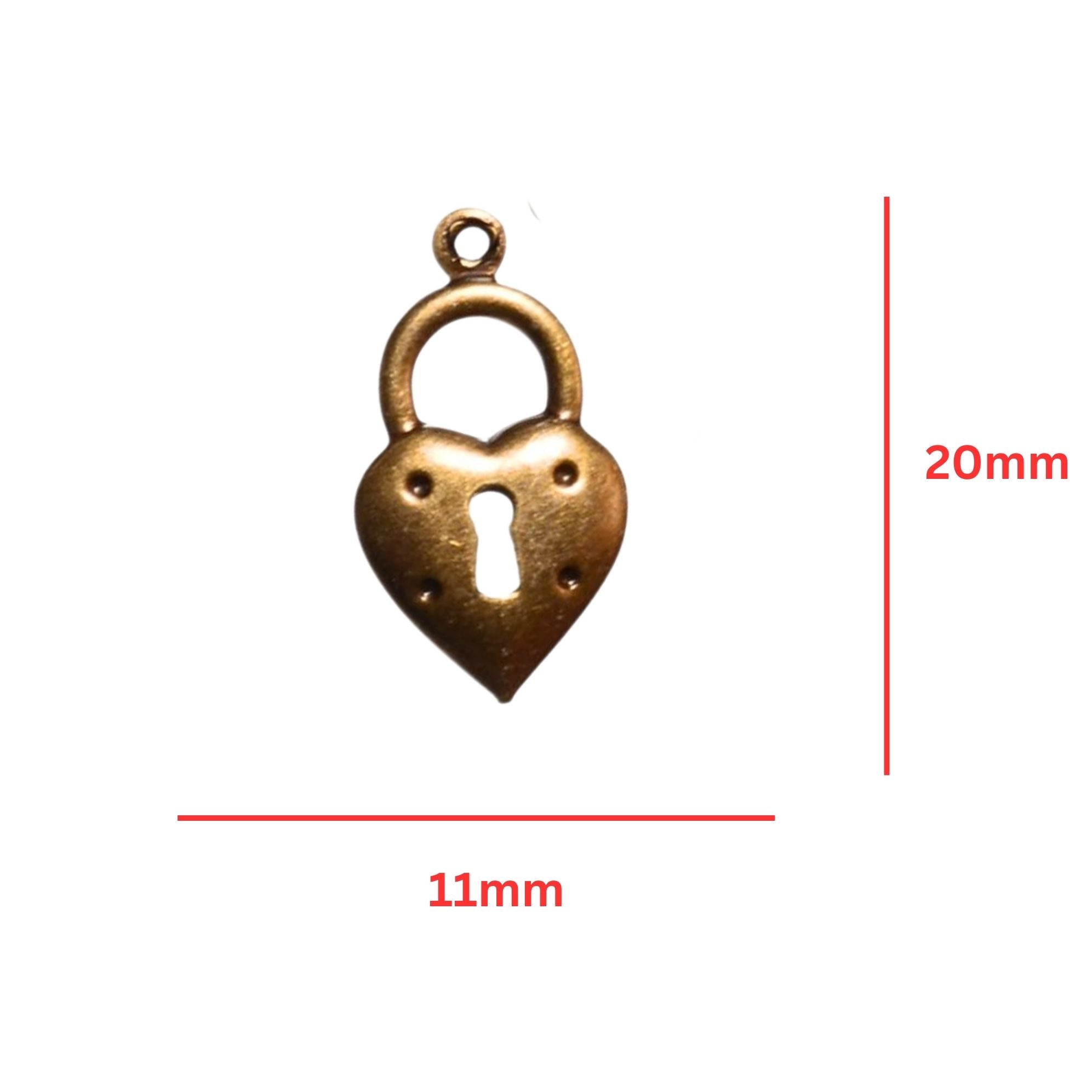 Heart Lock Charm - Antique Brass