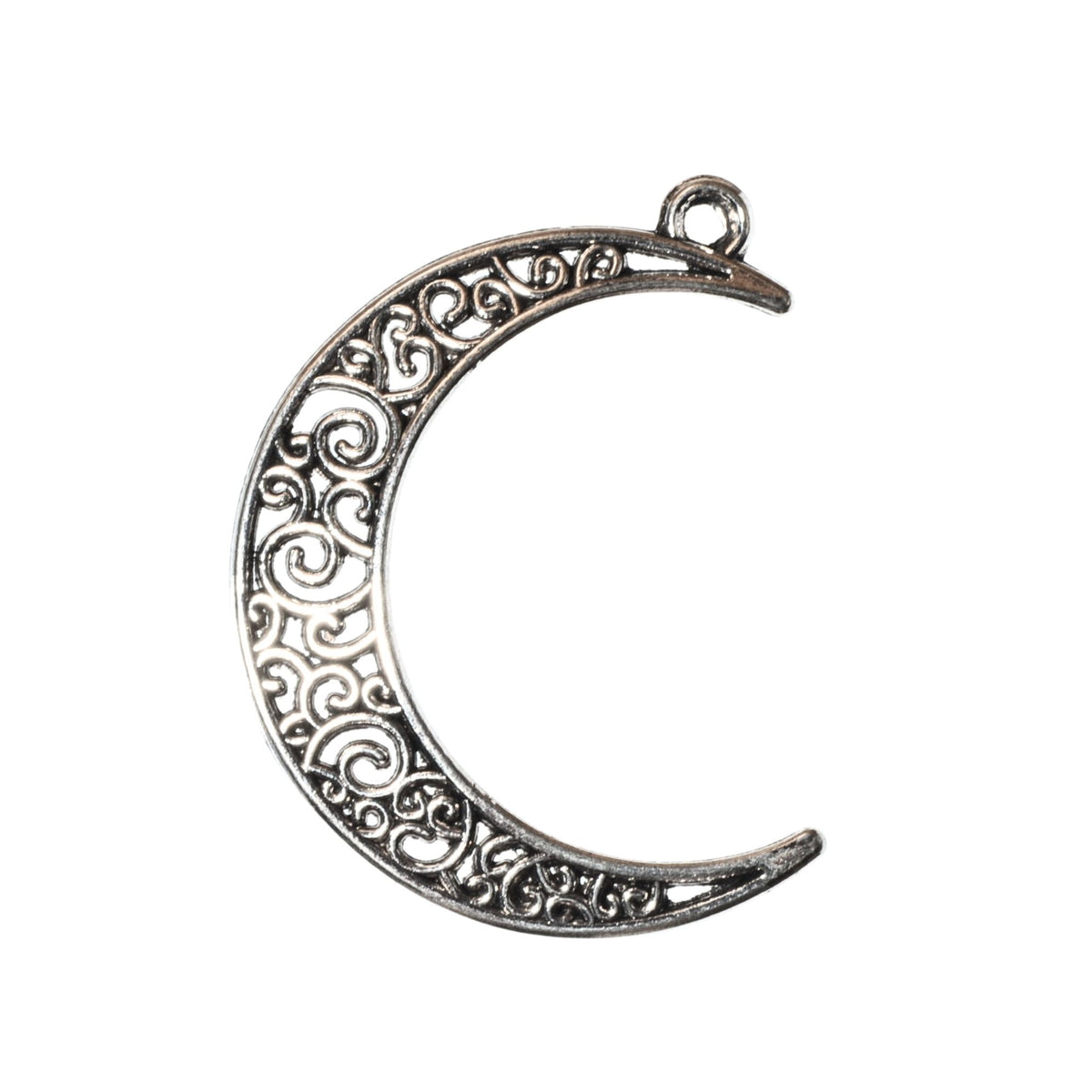 Filigree Crescent Moon Charm - Silver