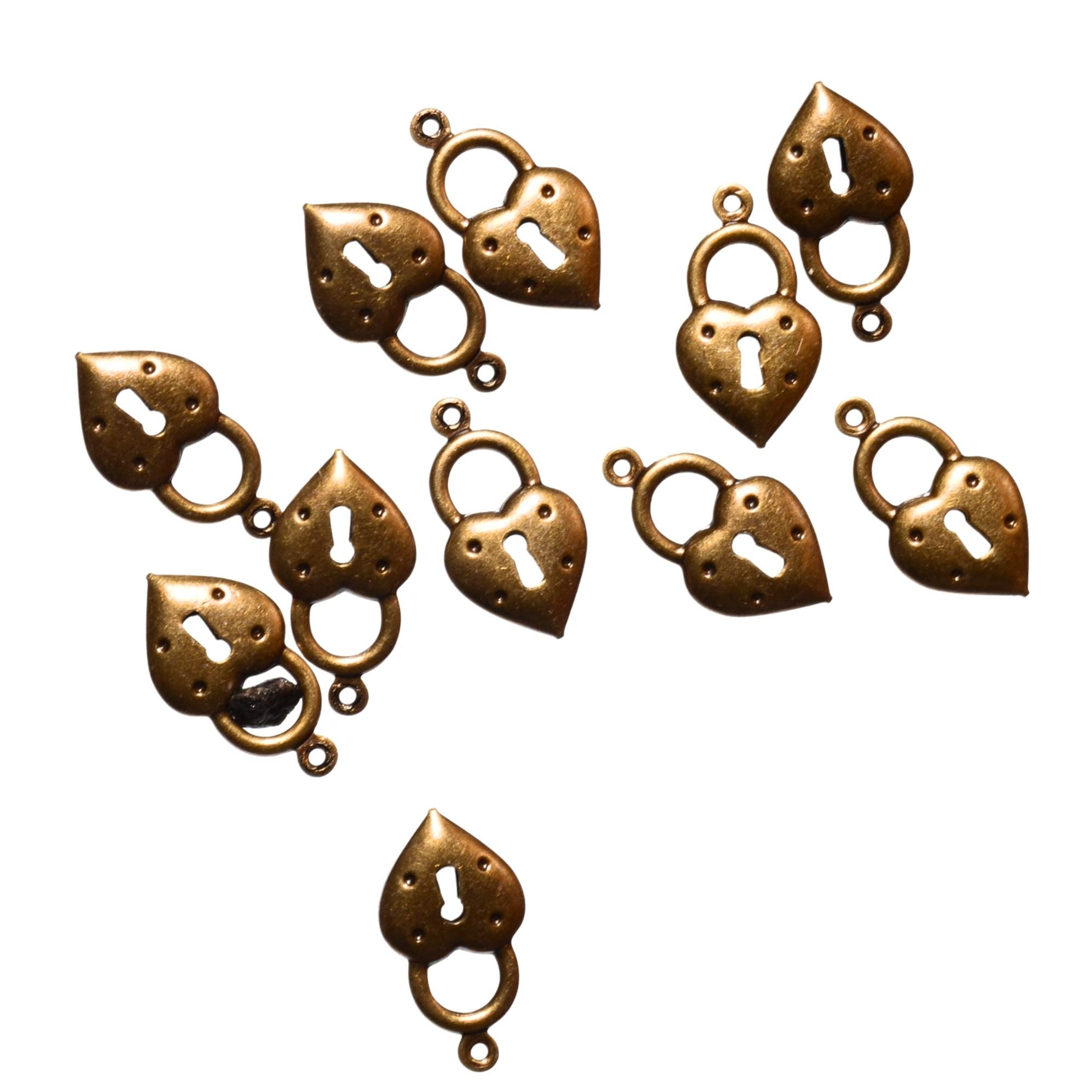 Heart Lock Charm - Antique Brass