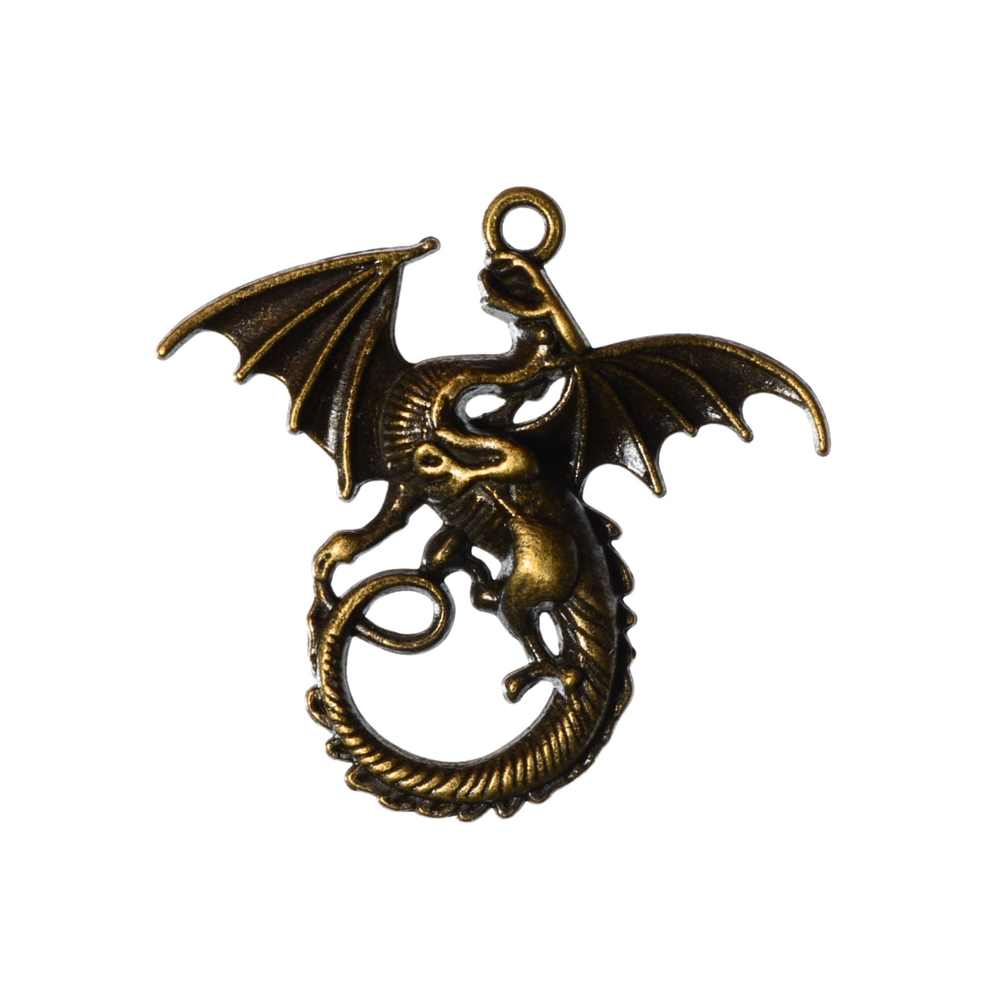 Dragon Charm Pendant - Antique Brass