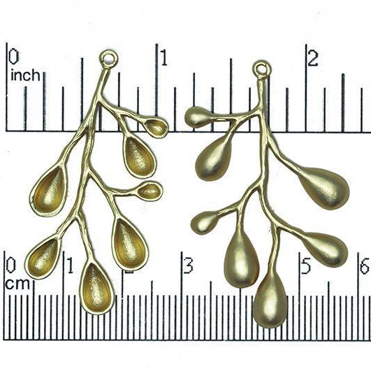 46mm x 22mm Branch with Leaves Pendant - Made of Brass - Satin Rhodium