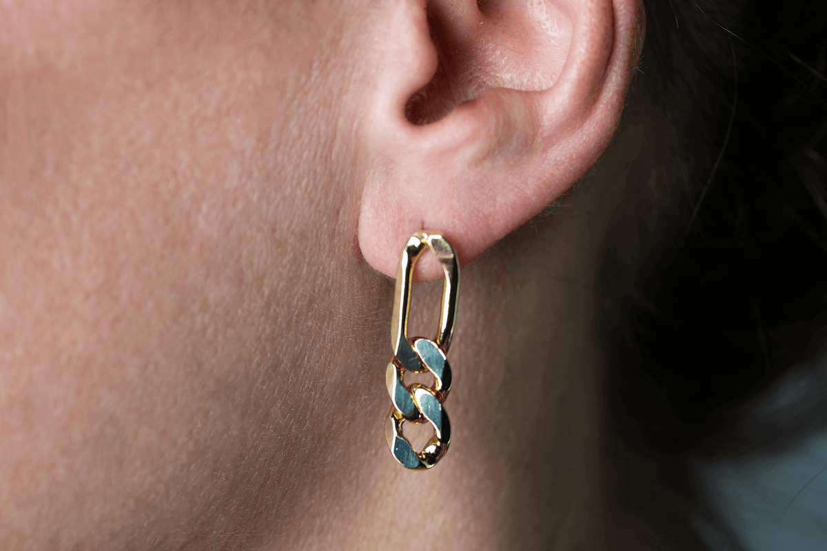 Figaro Chain Earring with Back - Measures 8mm - Available in Silver an
