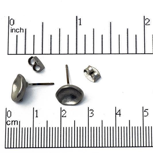 11mm Satin Rhodium Concave Round Circle Earring Post with Loop - Comes